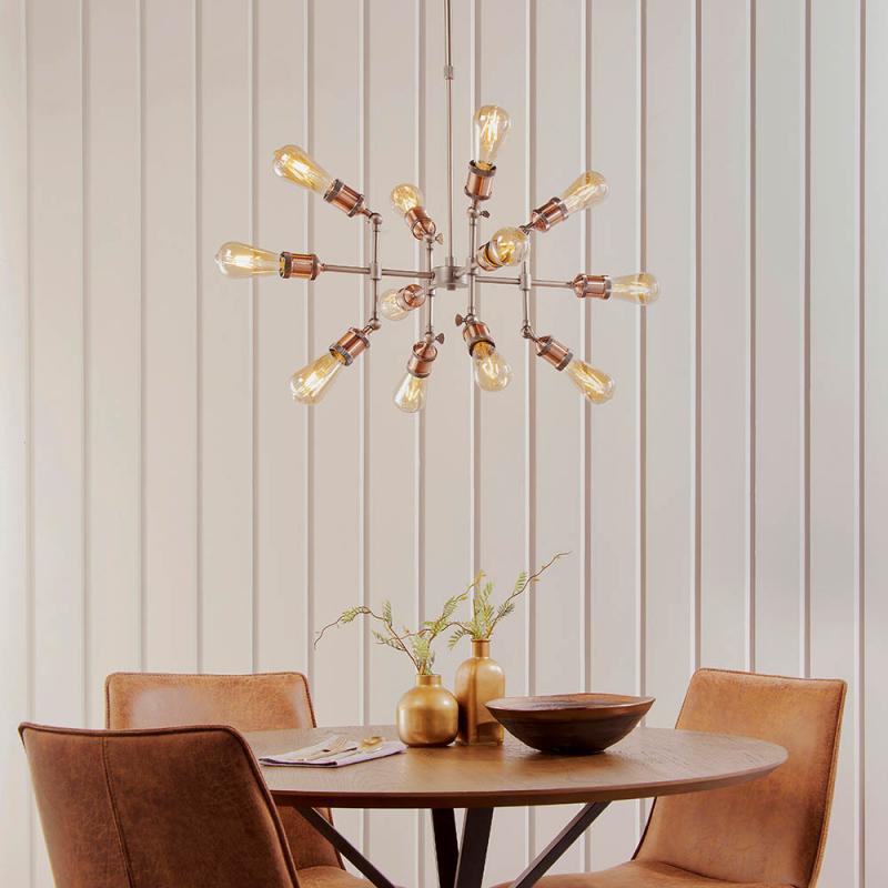 Hal Industrial Inspired 12 Light Pendant with Pewter and Copper Finish ...